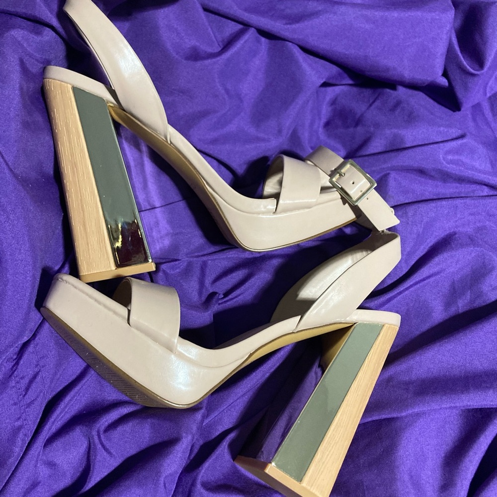 Aldo Beautiful Blush Mirrored Wooden Block Heels - Gem